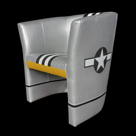 Tub chair Aviator P51 Mustang Silver / Black / White - Elfershop