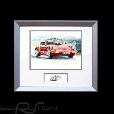 Porsche Poster 911 type 964 Turbo Cabrio red wood frame aluminum with ...