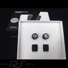Porsche ventilkappen schwarz / grau logo - 4er-Set - Porsche Original ...